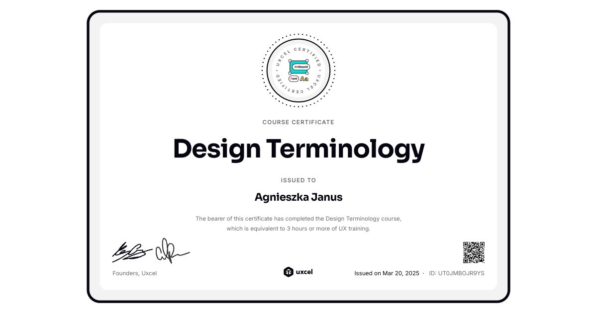 Certificate of completion for Design Terminology | Uxcel
